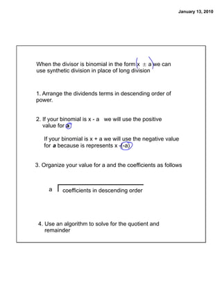 Jan. 8 Synthetic Division | PDF