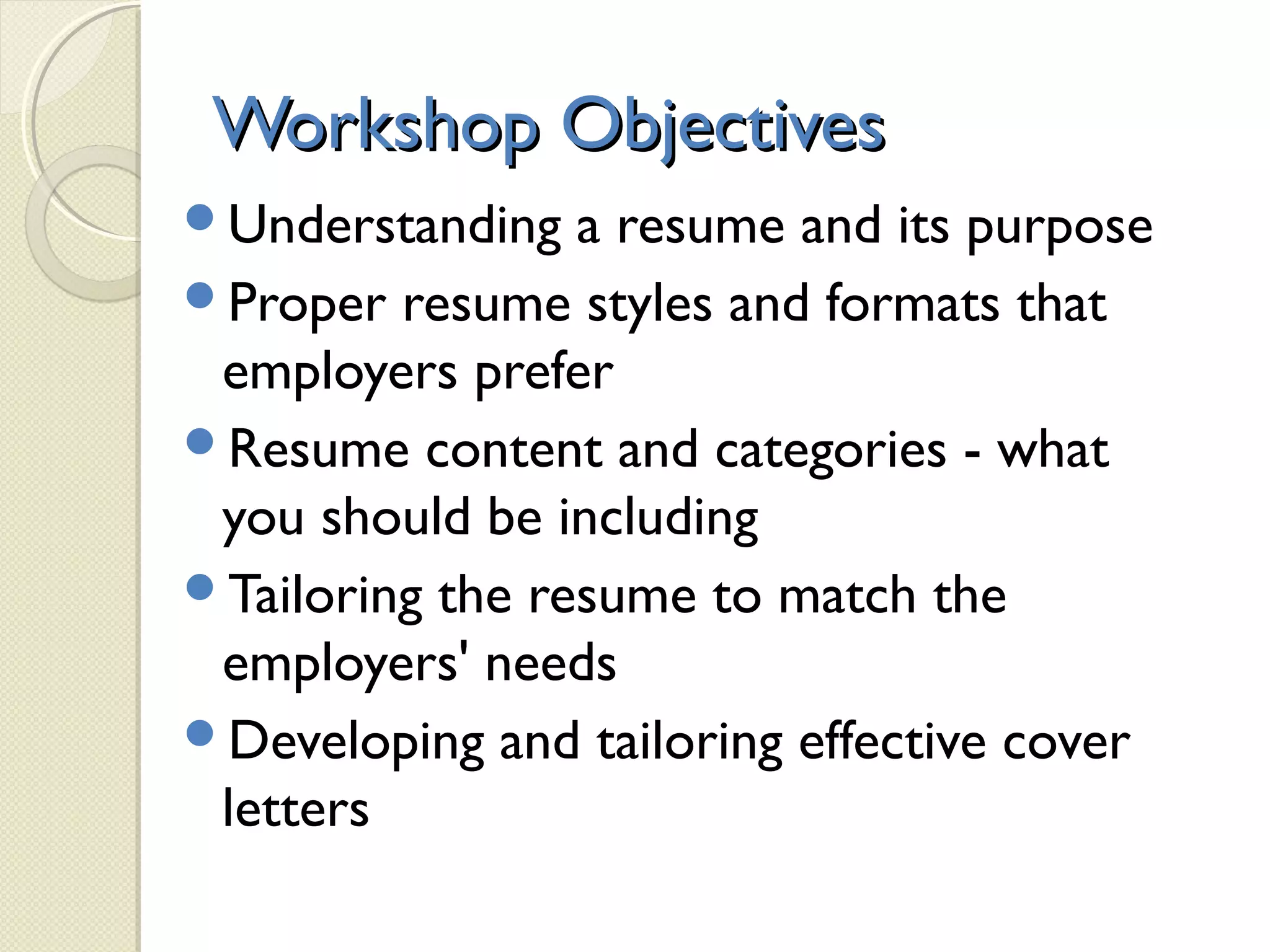 Jan 23 revised ppt resume workshop | PPT