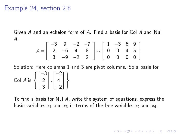 Subspace, Col Space, basis