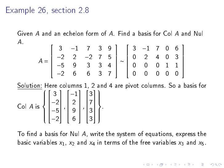 Subspace, Col Space, basis