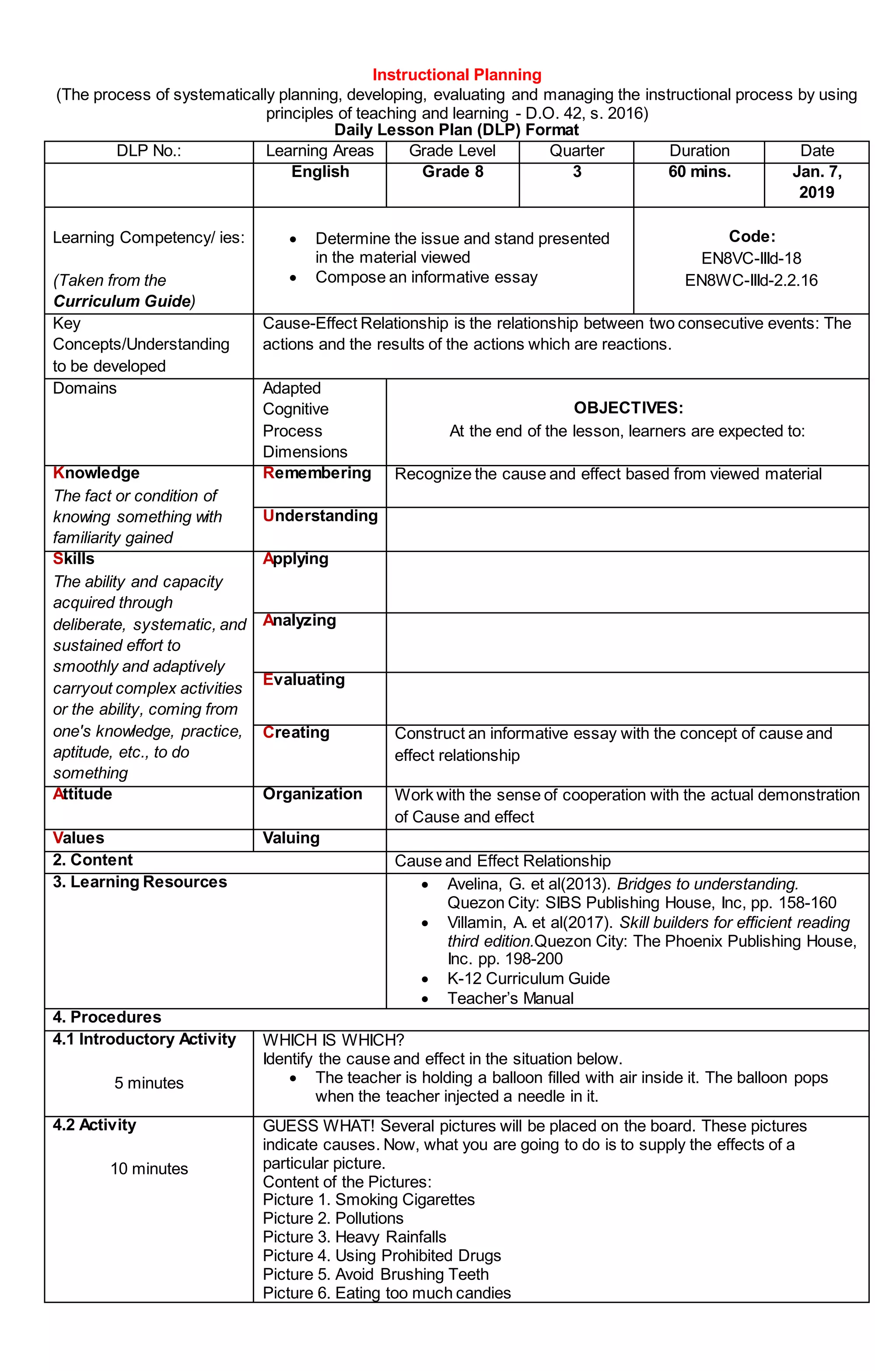 Grade 8 Lesson Plan in English | DOCX
