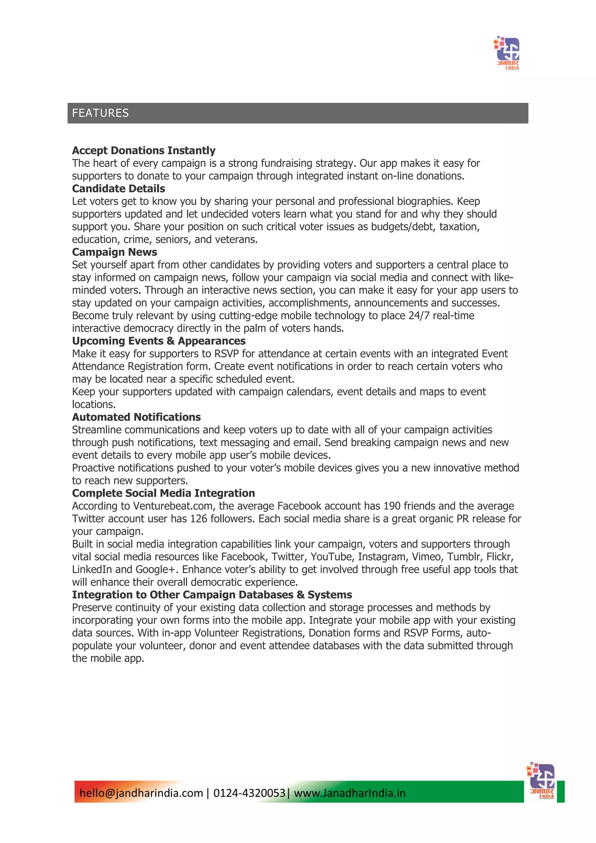 Janadhar India Mobile APP for Political and Election campaigns | PDF