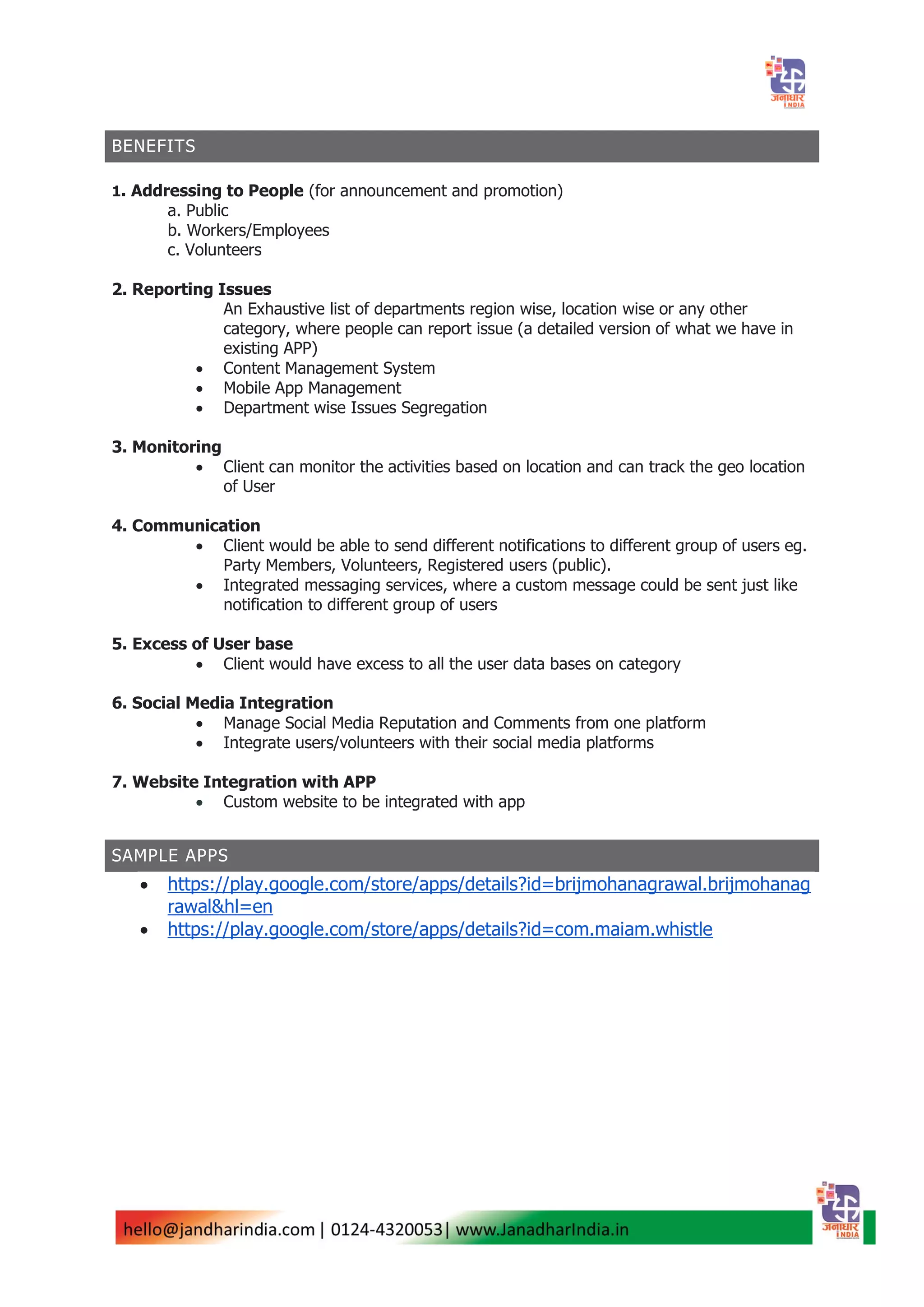 Janadhar India Mobile APP for Political and Election campaigns | PDF