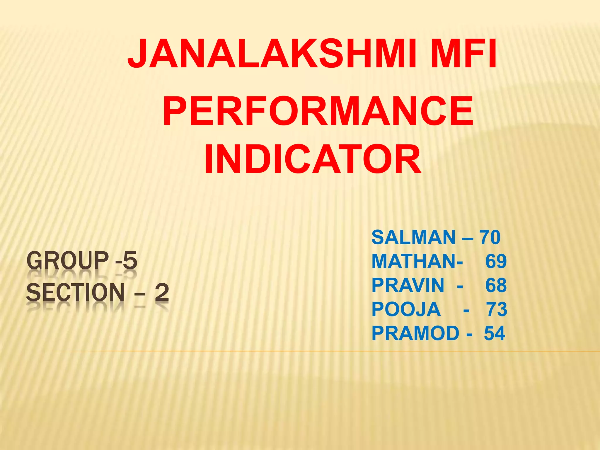 Janalakshmi mfi performance indicators | PPTX