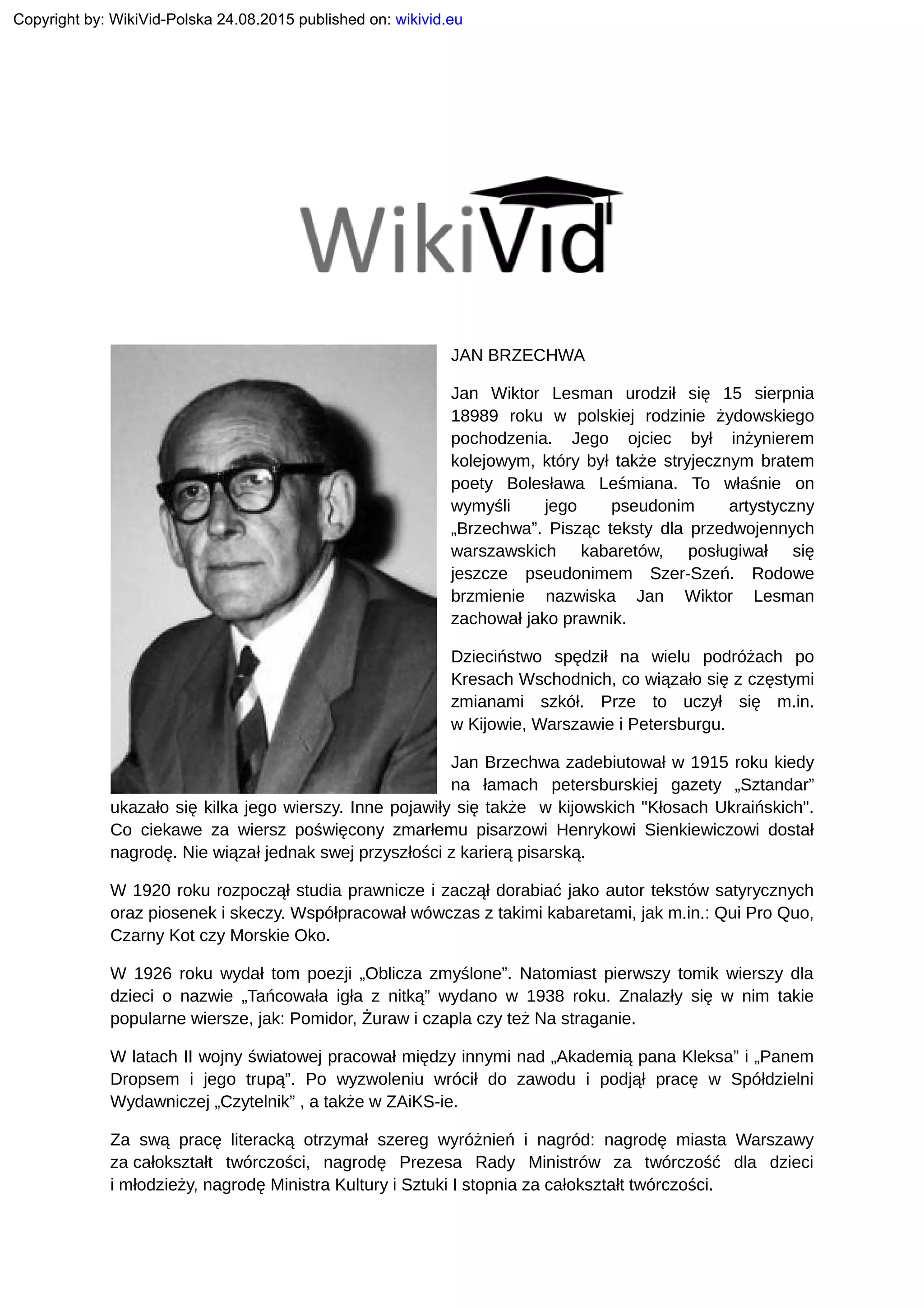 Jan brzechwa jan_brzechwa_pisarz_wideo_biografia | PDF
