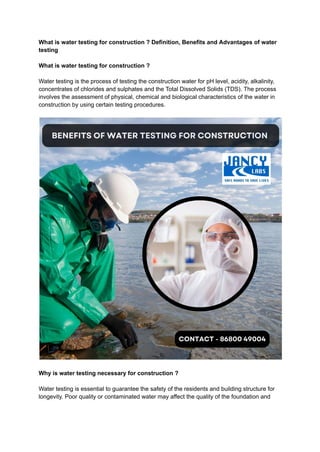 Benefits and necessity of water testing in construction | PDF