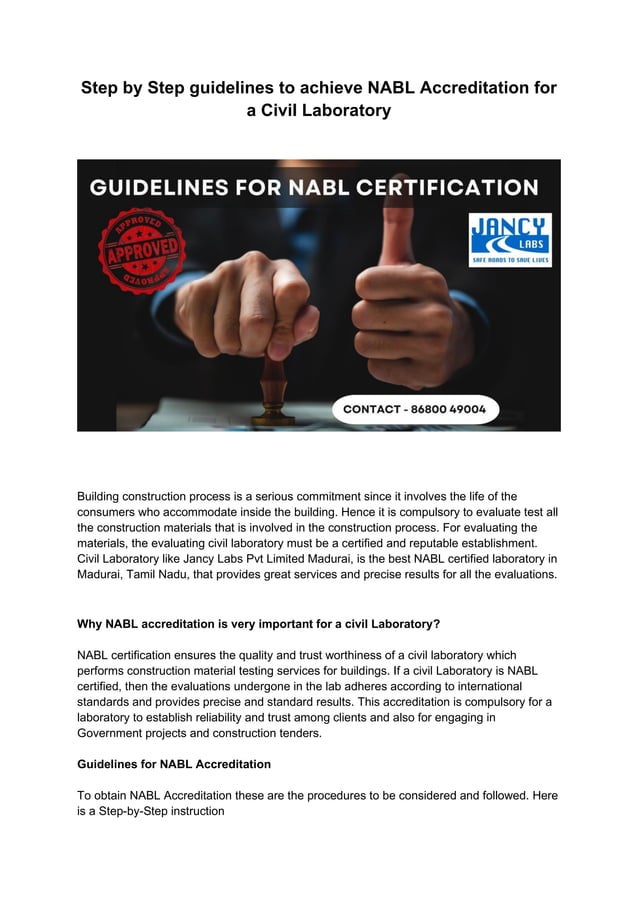 Guidelines to receive NABL Accreditation | PDF