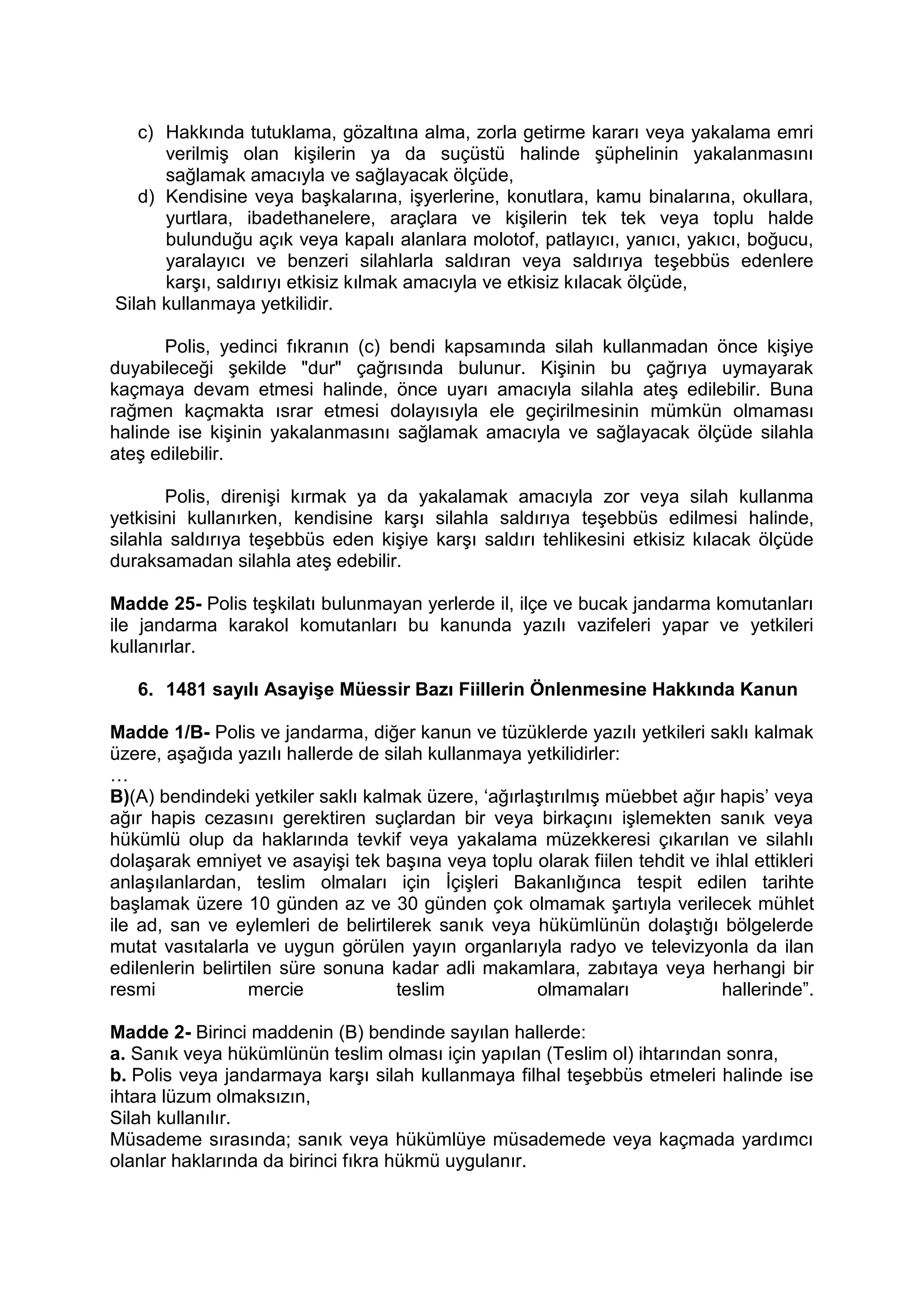 Jandarma Personelinin Silah Kullanma Yetki ve Sorumluluğu | PDF