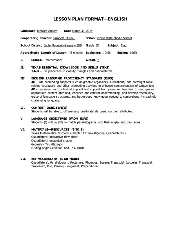 ESL lesson plan | PDF