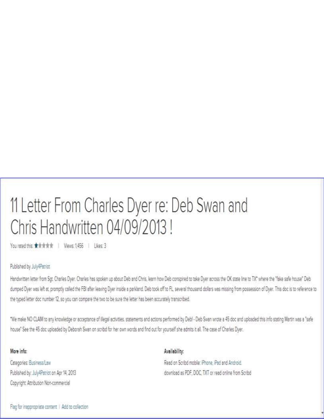 Jan Dyer's (mother of Charles Dyer) Demand Letter to stop defaming Deborah Swan. | PDF