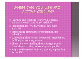 The use of circles in secondary schools. | PPT