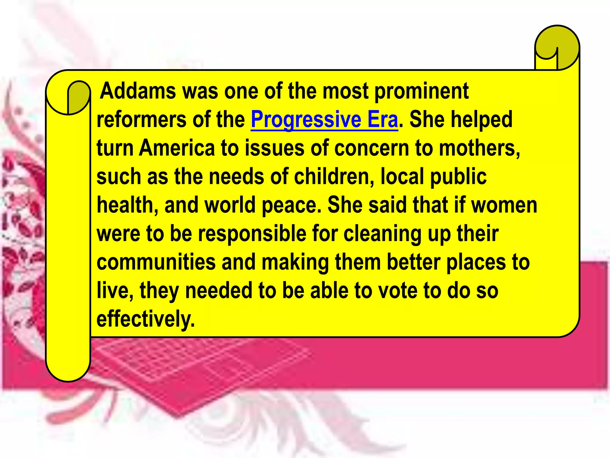 Jane addams philosophy of education | PPTX