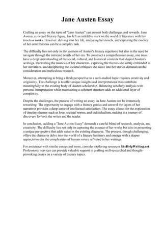 Jane Austen Essay | PDF