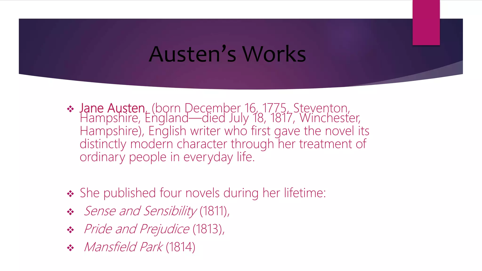 Jane austen (novelist) | PPT