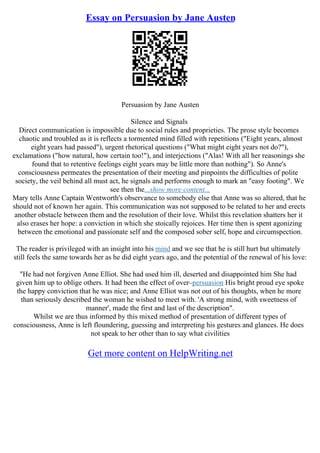 Jane Austen Persuasion Essay | PDF