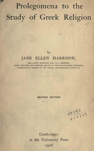 Jane harisson prolegomena to study of greek religion | PDF