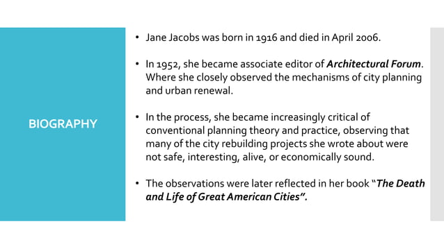 Jane Jacobs - Life and Work, a short presentation. | PPTX