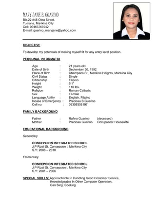 Educational Background In Resume