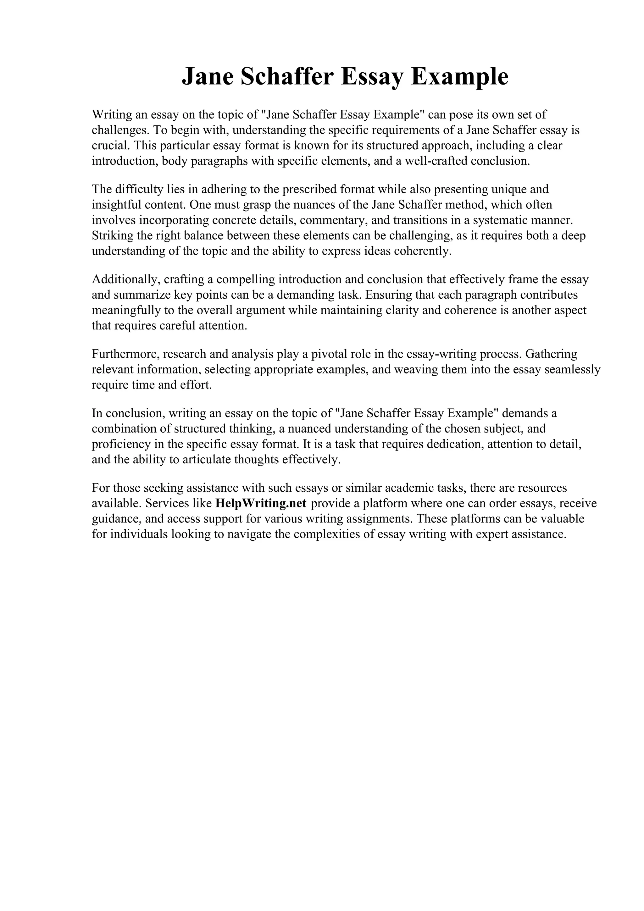 Jane Schaffer Essay Example. 5 Paragraph Jane Schaffer Essay Outline ...