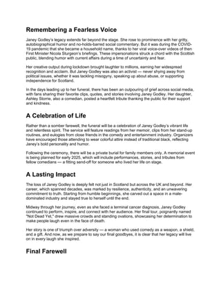 Janey Godley’s Funeral Arrangements Shared with the Public | DOCX