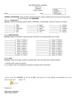 Jan g8 science | PDF