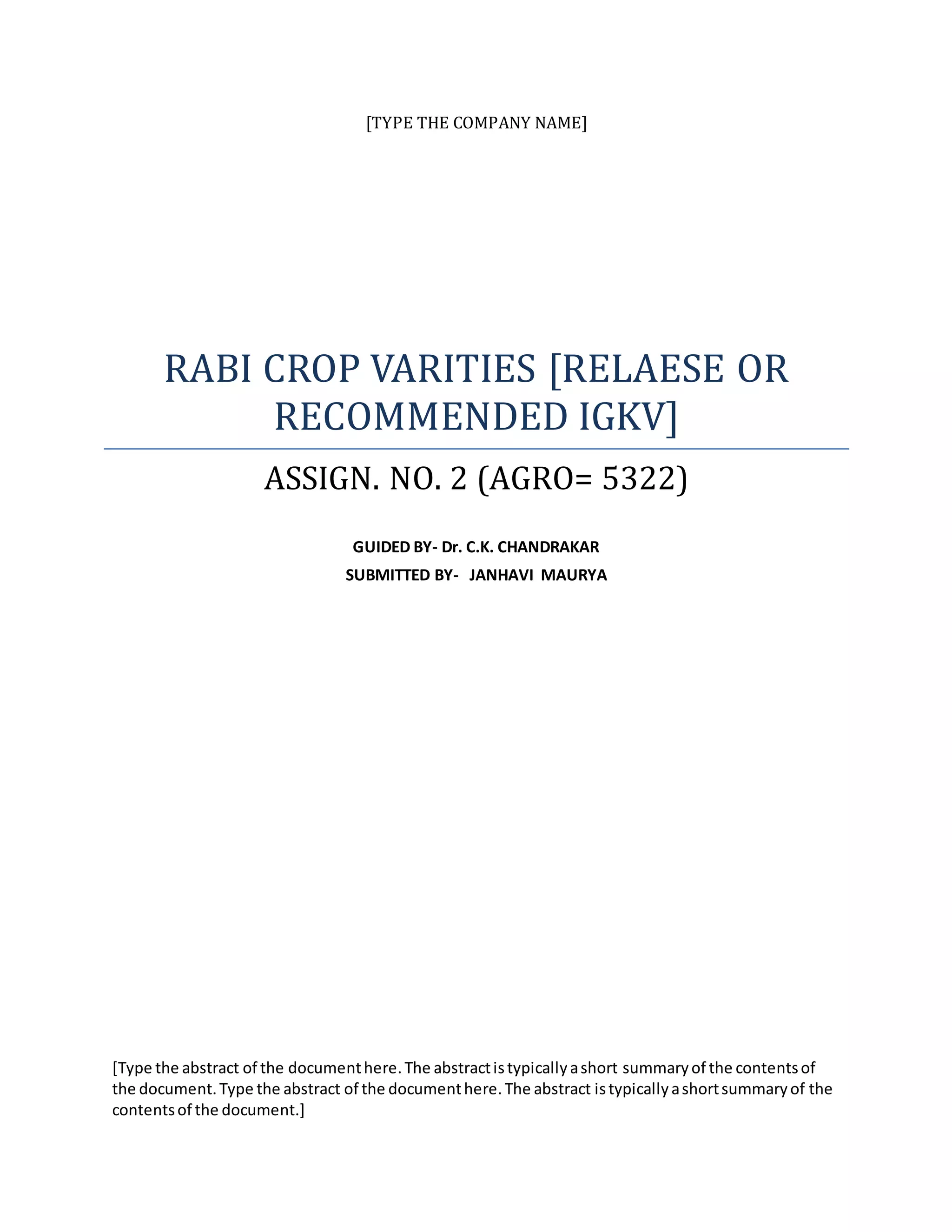 Rabi crop varieties ( release or recommended by IGKV) | DOCX