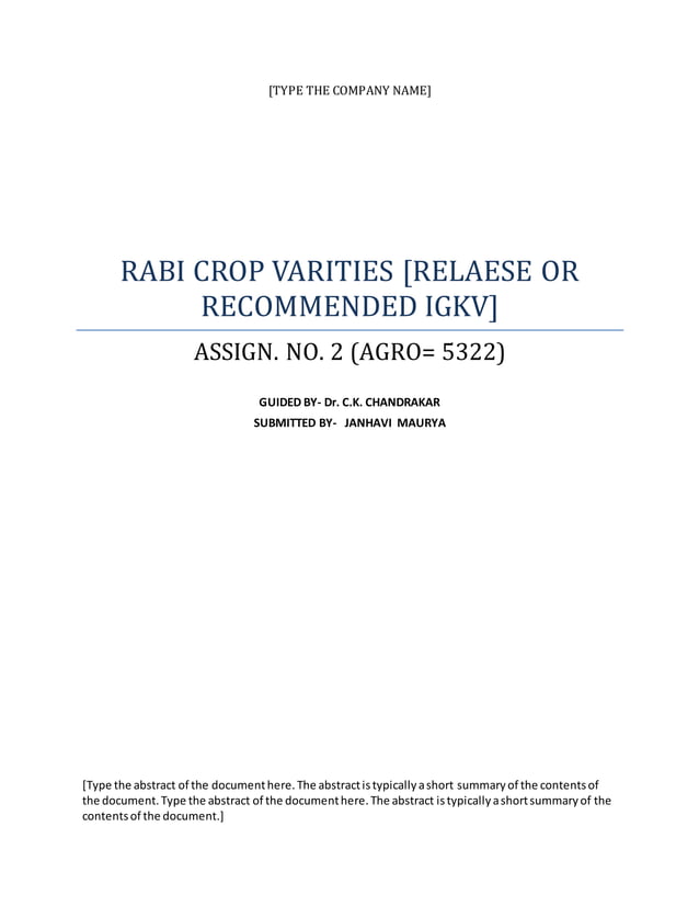 Rabi crop varieties ( release or recommended by IGKV) | DOCX ...
