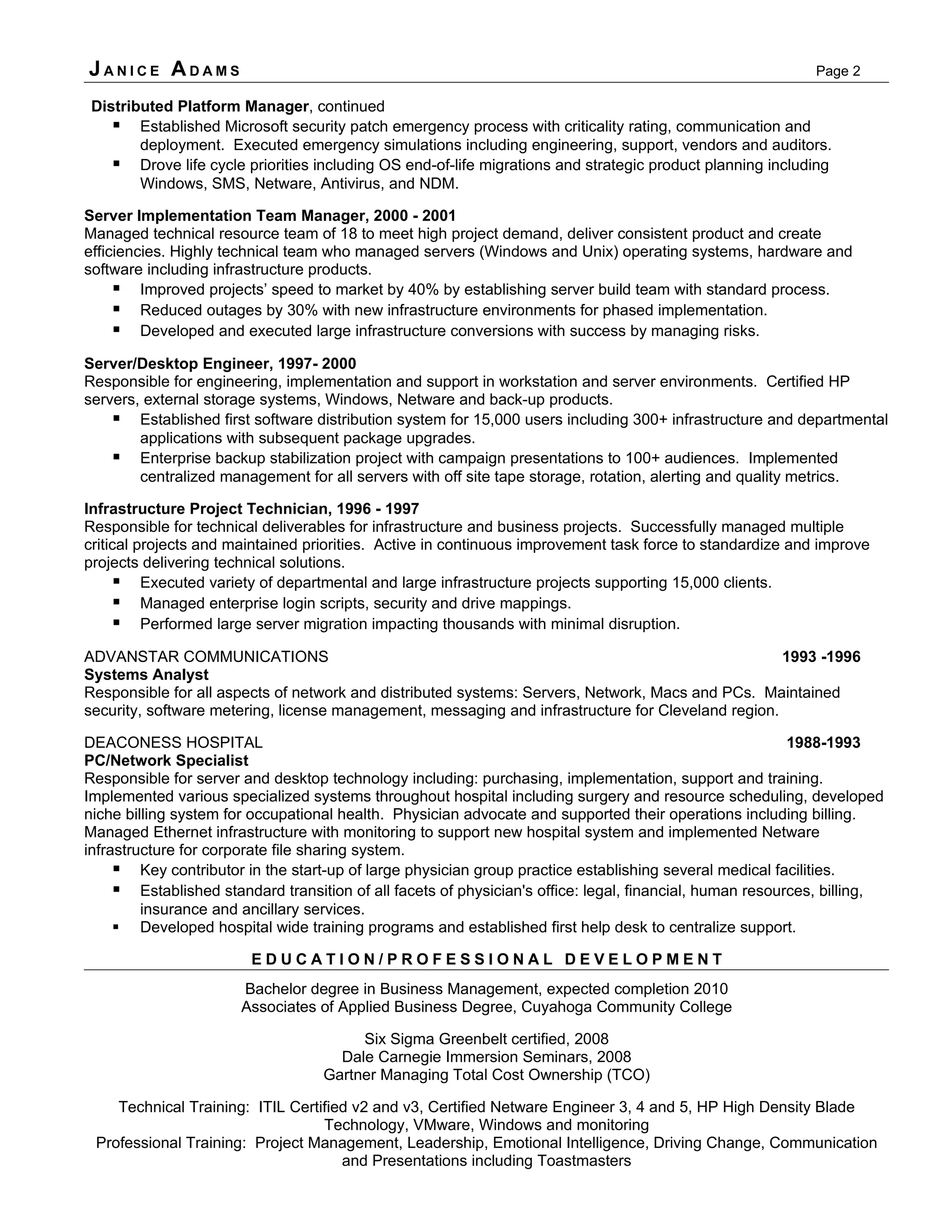 Janice Adams Resume | DOC