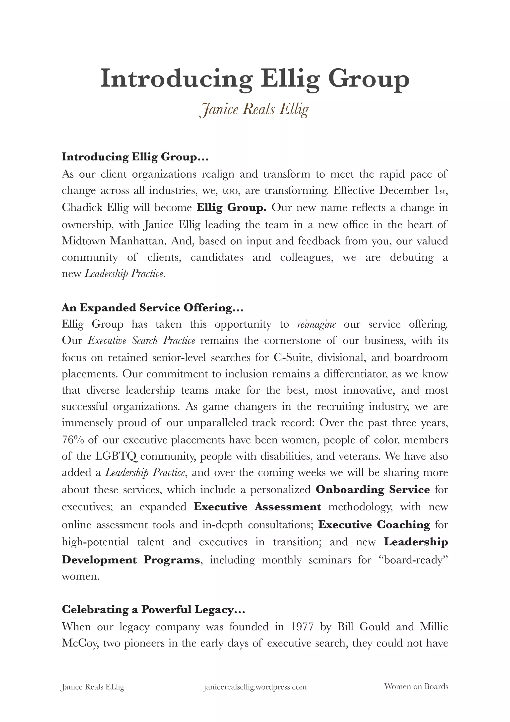 Janice Reals Ellig - Introducing Ellig Group | PDF