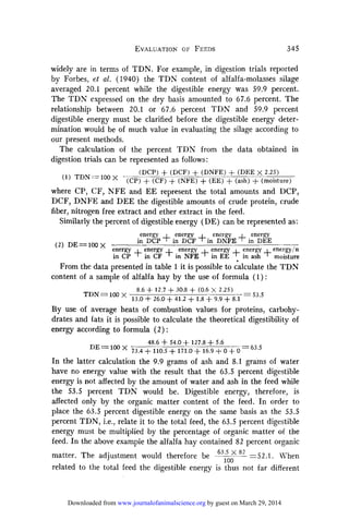 Use of Digestible Energy in Evaluation of Feeds | PDF