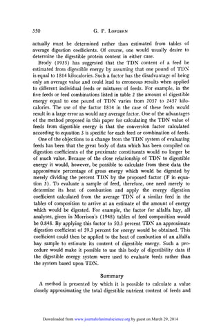 Use of Digestible Energy in Evaluation of Feeds | PDF
