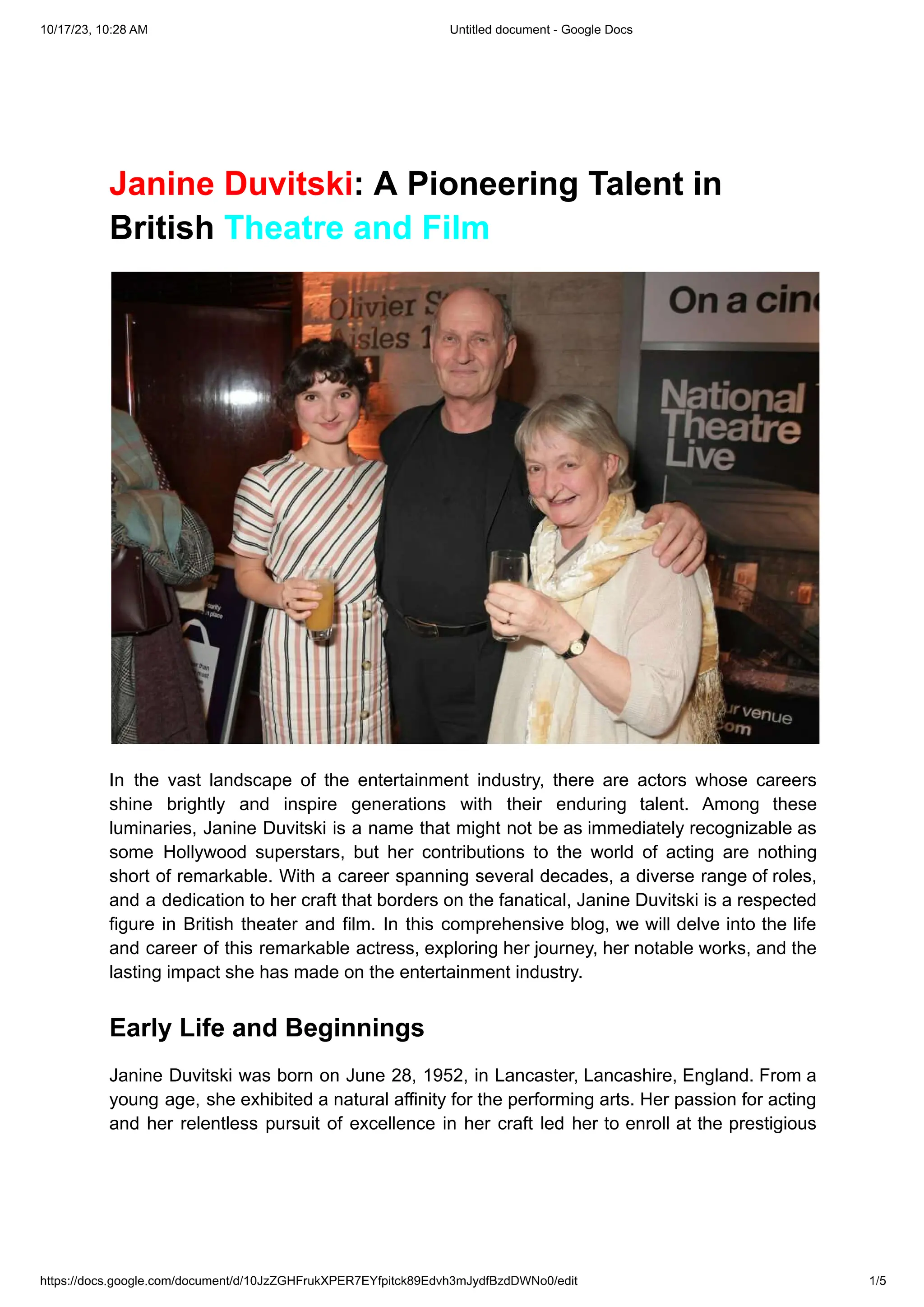 Janine Duvitski-A Pioneering Talent in British Theatre and Film | PDF