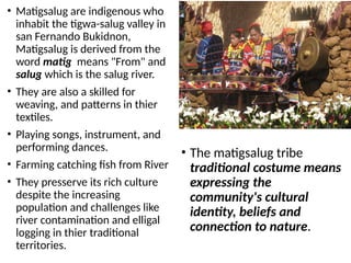 BUKIDNON TRIBE REPORT - a summarize report for the Bukidnon tribe | PPTX