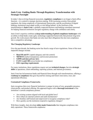 Janis Urste Guiding Banks Through Regulatory Transformation with ...