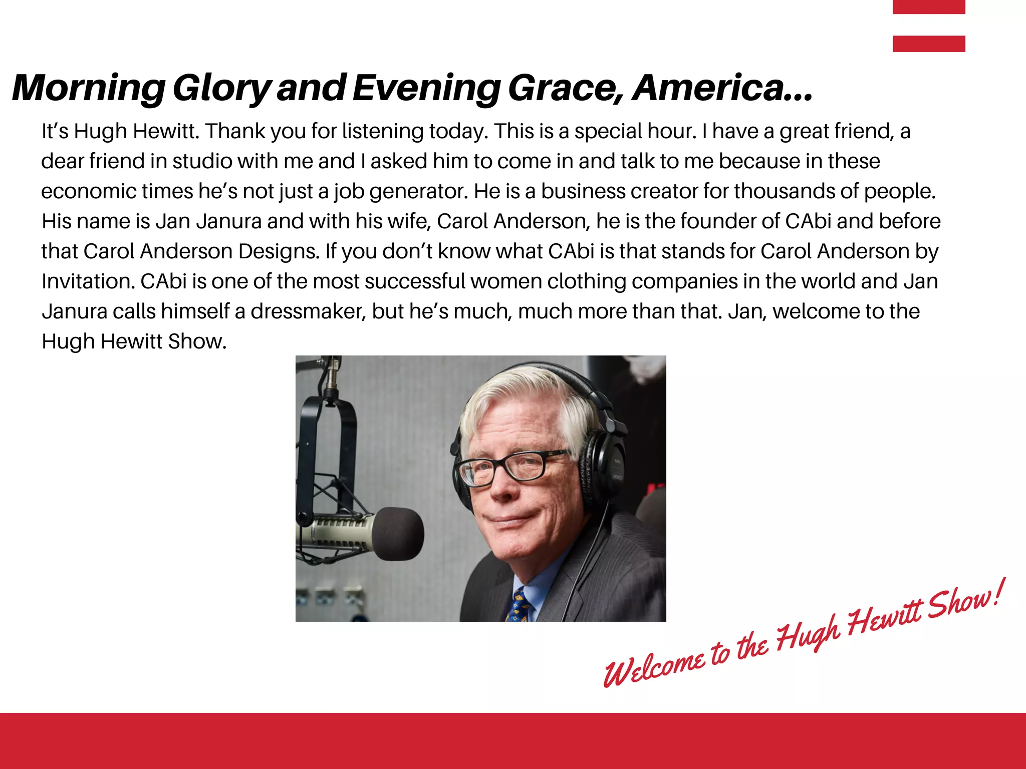 Jan Janura Talks CAbi Clothes on The Hugh Hewitt Show | PPT