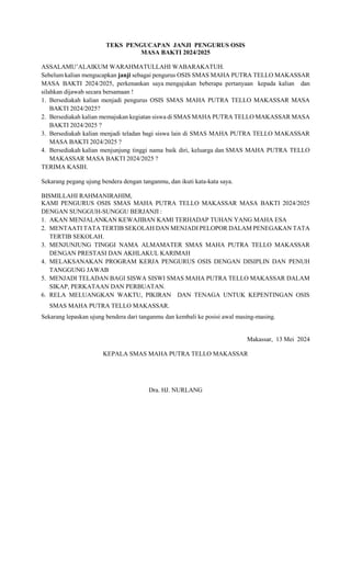 TEKS PENGUCAPAN JANJI PENGURUS OSIS BARU | DOCX