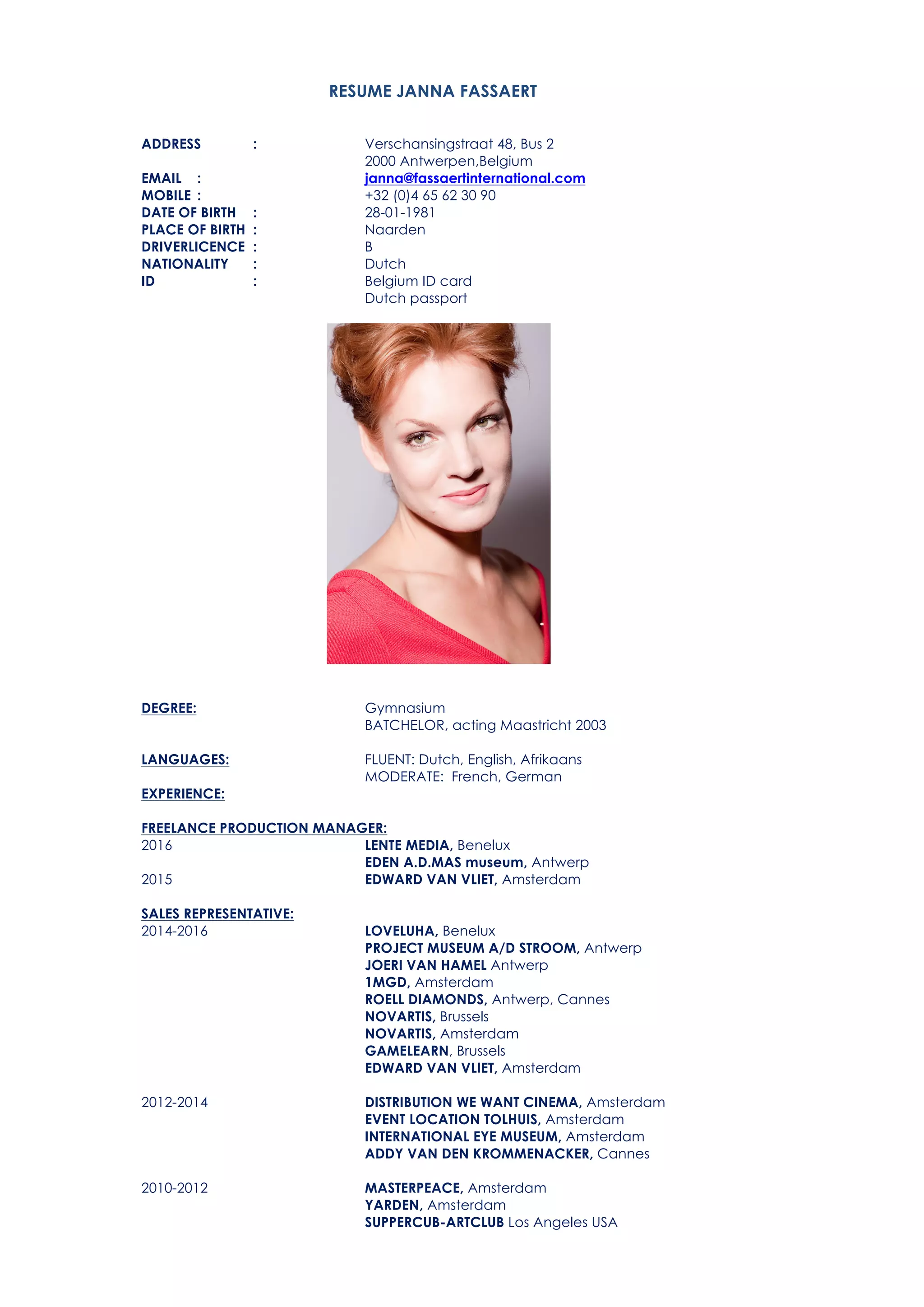 Janna fassaert cv'16 | PDF