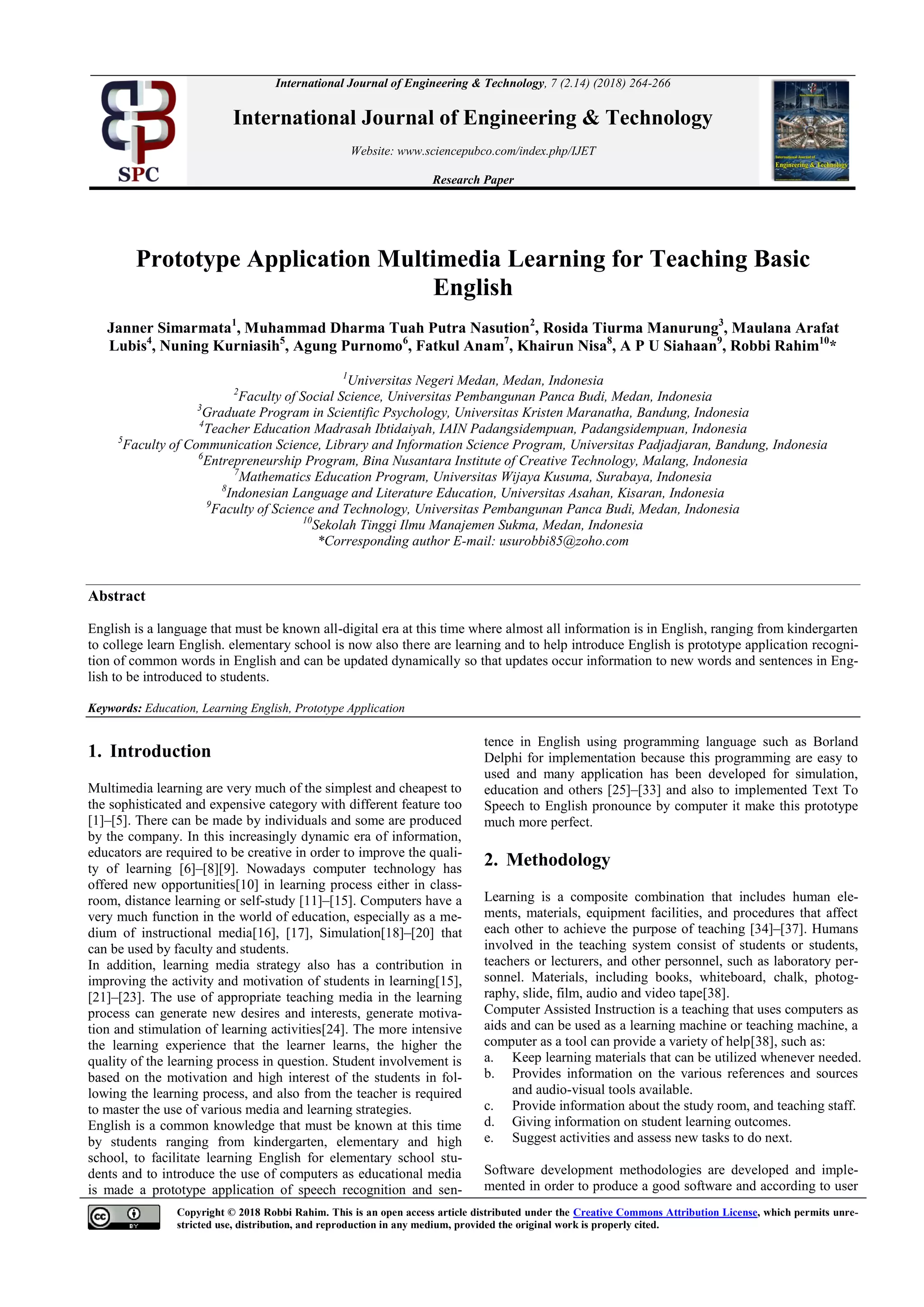 Prototype Application Multimedia Learning for Teaching Basic English | PDF