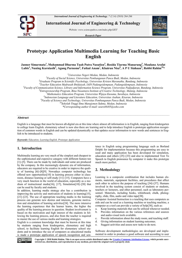 Prototype Application Multimedia Learning for Teaching Basic English