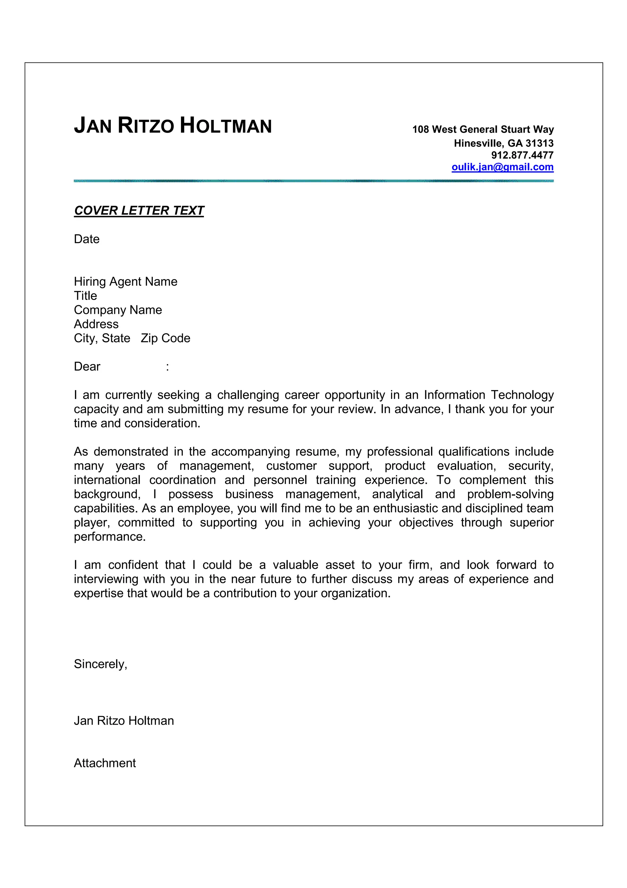 Jan Ritzo Holtman Cover Letter | PDF