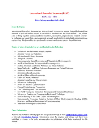 CALL FOR PAPERS - International Journal of Antennas (JANT) | PDF