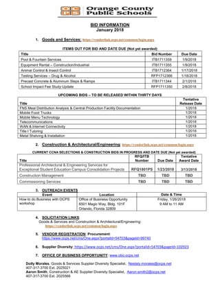 Vendor Registration Procurement: Bid Information January 2018 - Orange ...