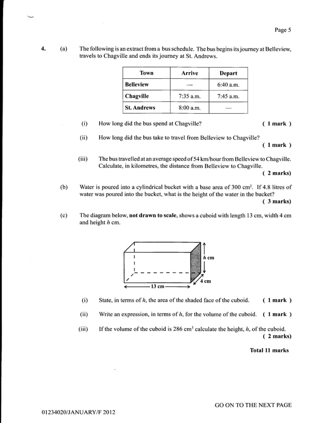 CSEC Mathematics January 2012 Past Paper | PDF