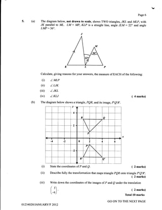 CSEC Mathematics January 2012 Past Paper | PDF
