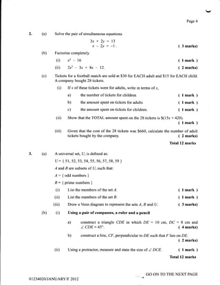 CSEC Mathematics January 2012 Past Paper