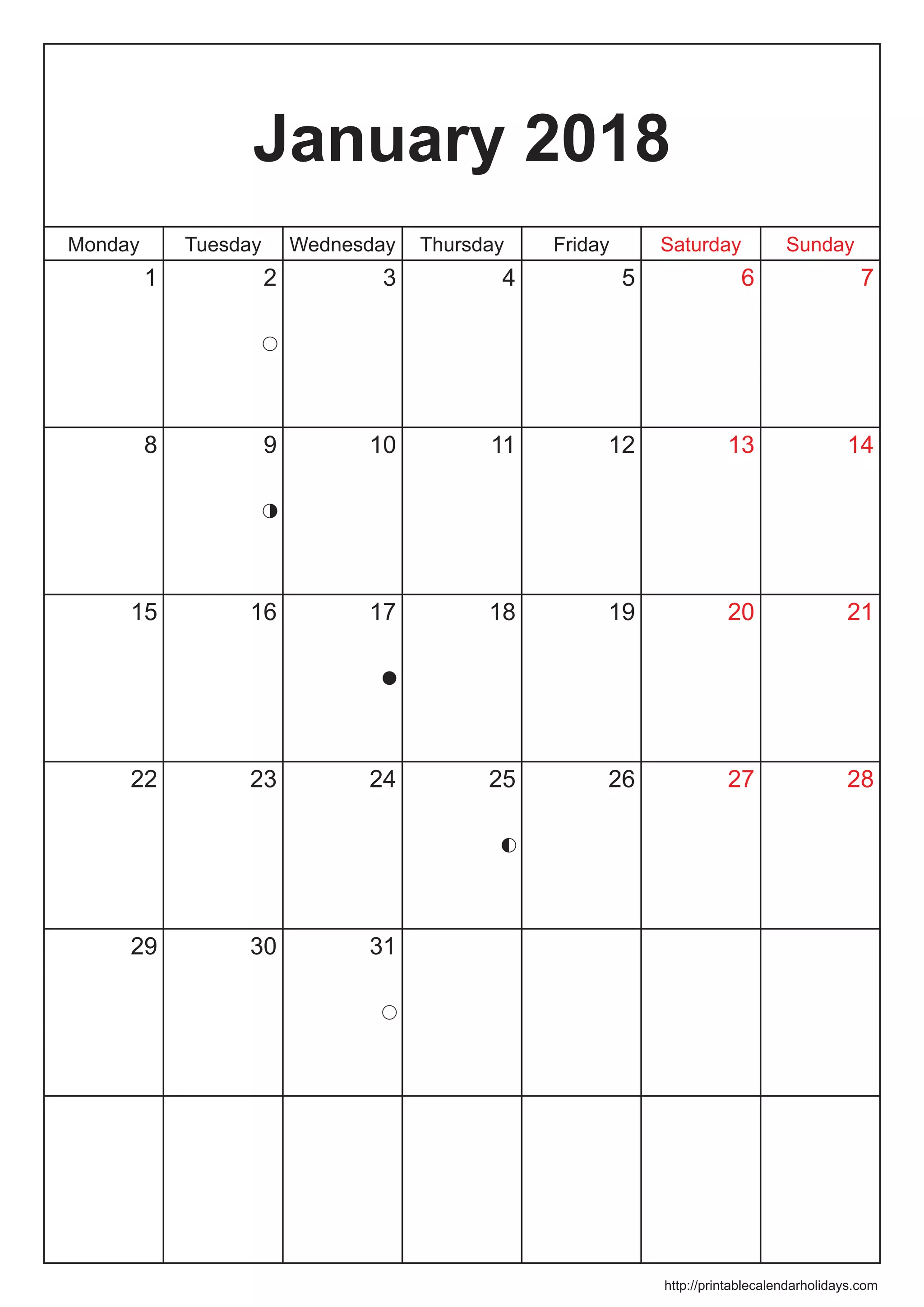 January 2018 calendar template 2 | PDF