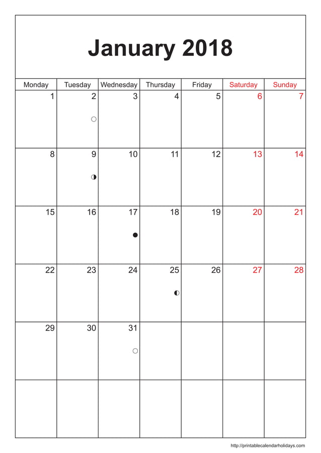 January 2018 calendar template 2 | PDF