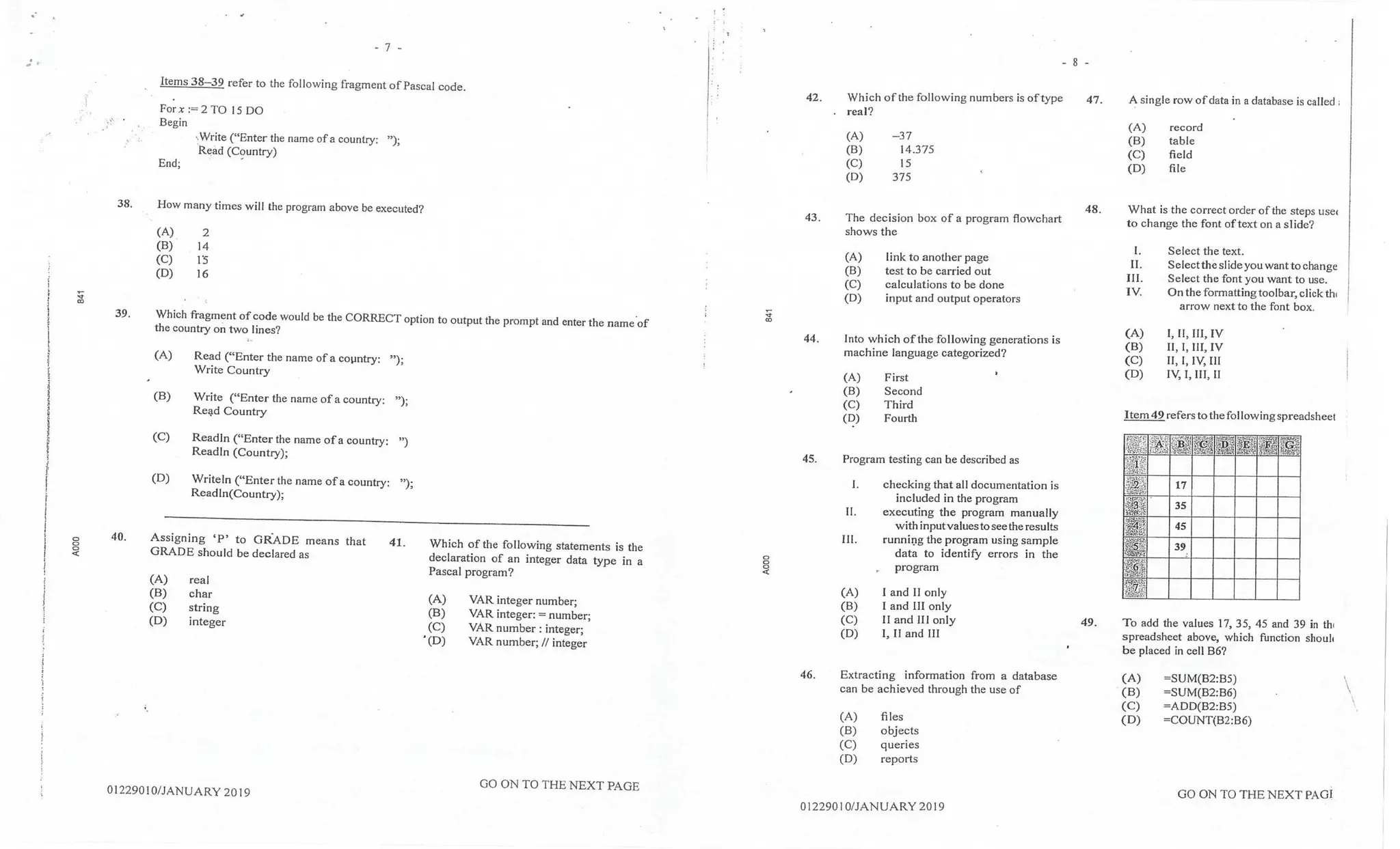 Information Technology CSEC~January 2019 P1 (1). Past Paper | PDF
