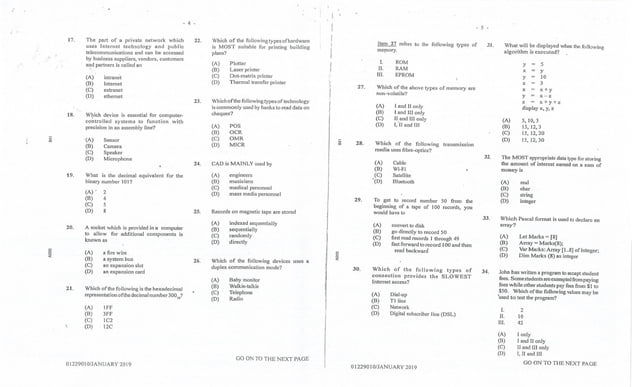 Information Technology CSEC~January 2019 P1 (1). Past Paper | PDF