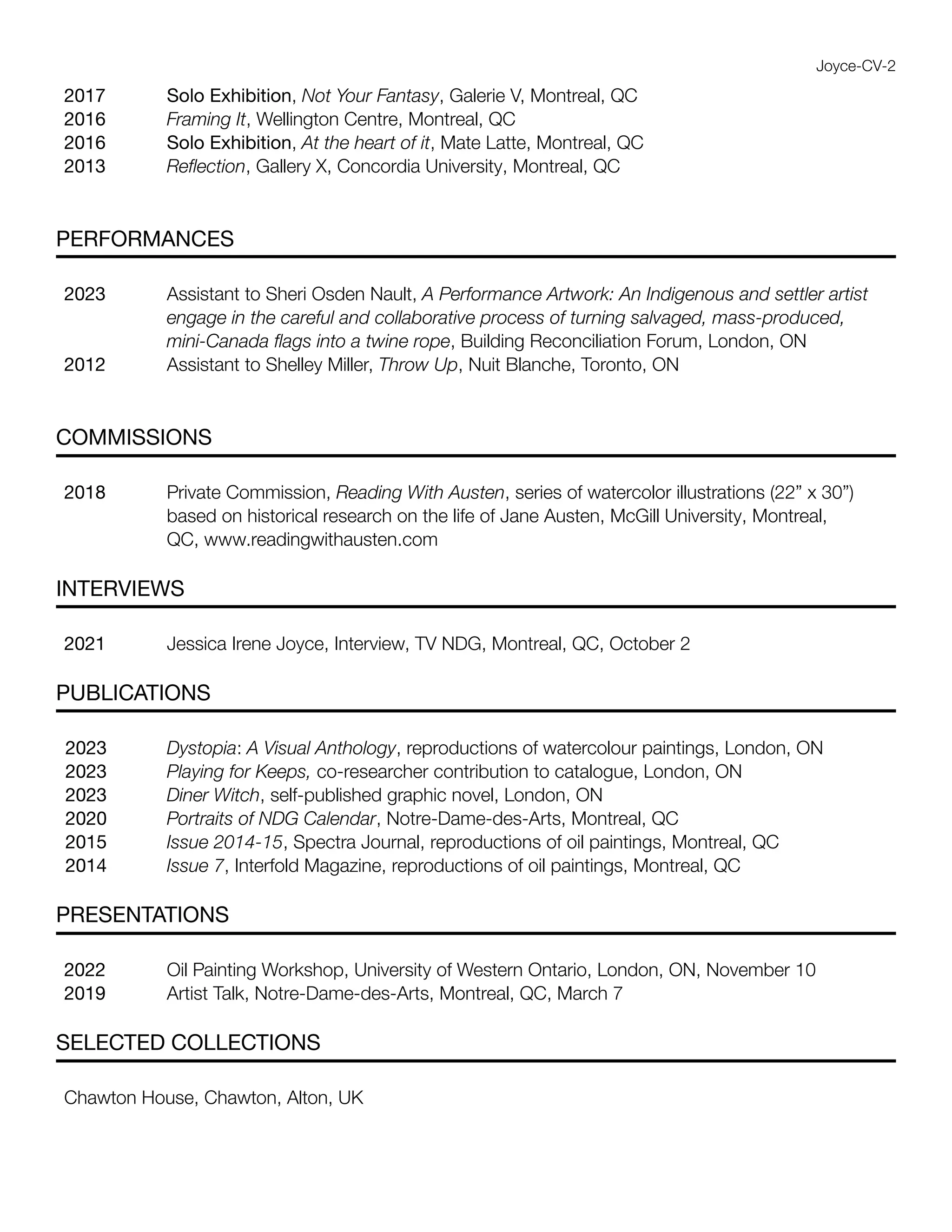 Jessica Irene Joyce_January 2024_Professional Artist CV | PDF